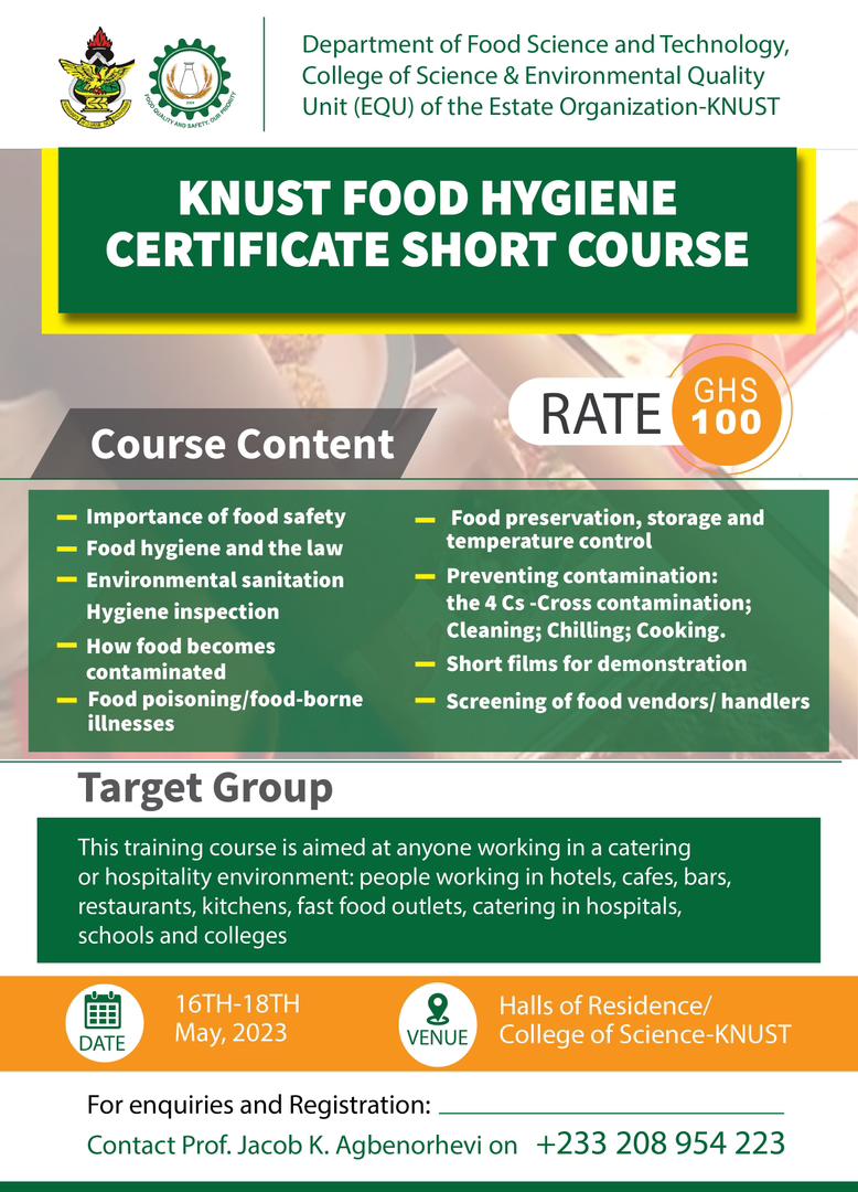 KNUST FOOD HYGIENE CERTIFICATE SHORT COURSE 2023 - Department of Food Science & Technology